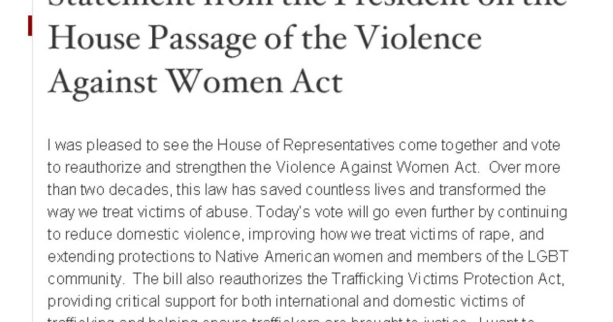 Statement from the President on the House Passage of the Violence ...